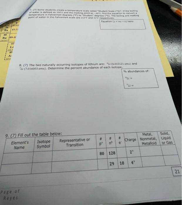 Solved 7. (7) Some students create a tomperature scale | Chegg.com