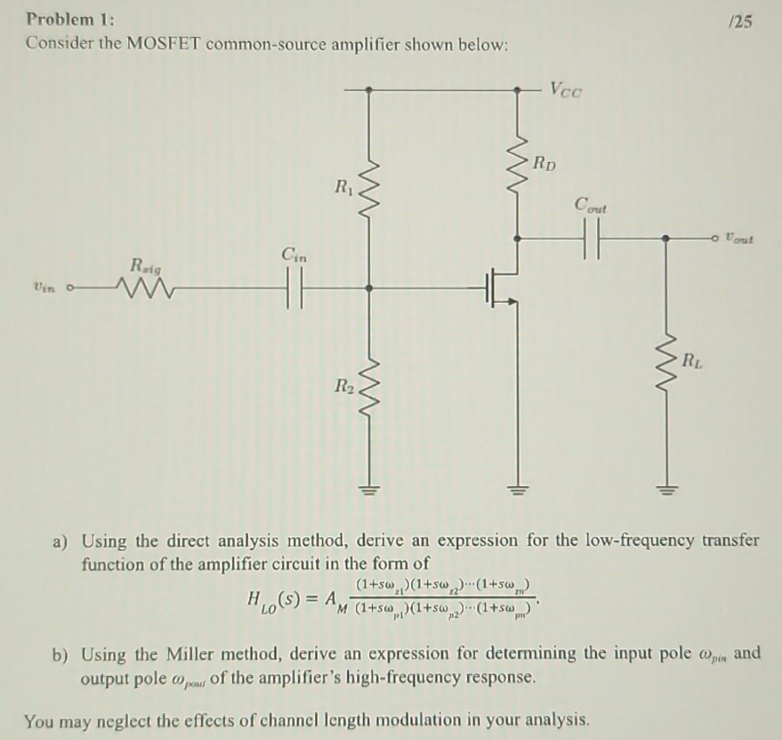 Problem 1: 125 Consider the MOSFET common-source | Chegg.com