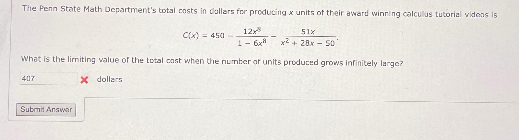 Solved The Penn State Math Department's total costs in | Chegg.com