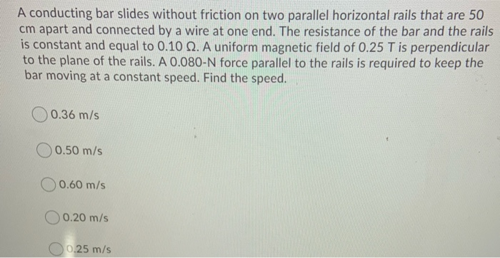 Solved A conducting bar slides without friction on two | Chegg.com