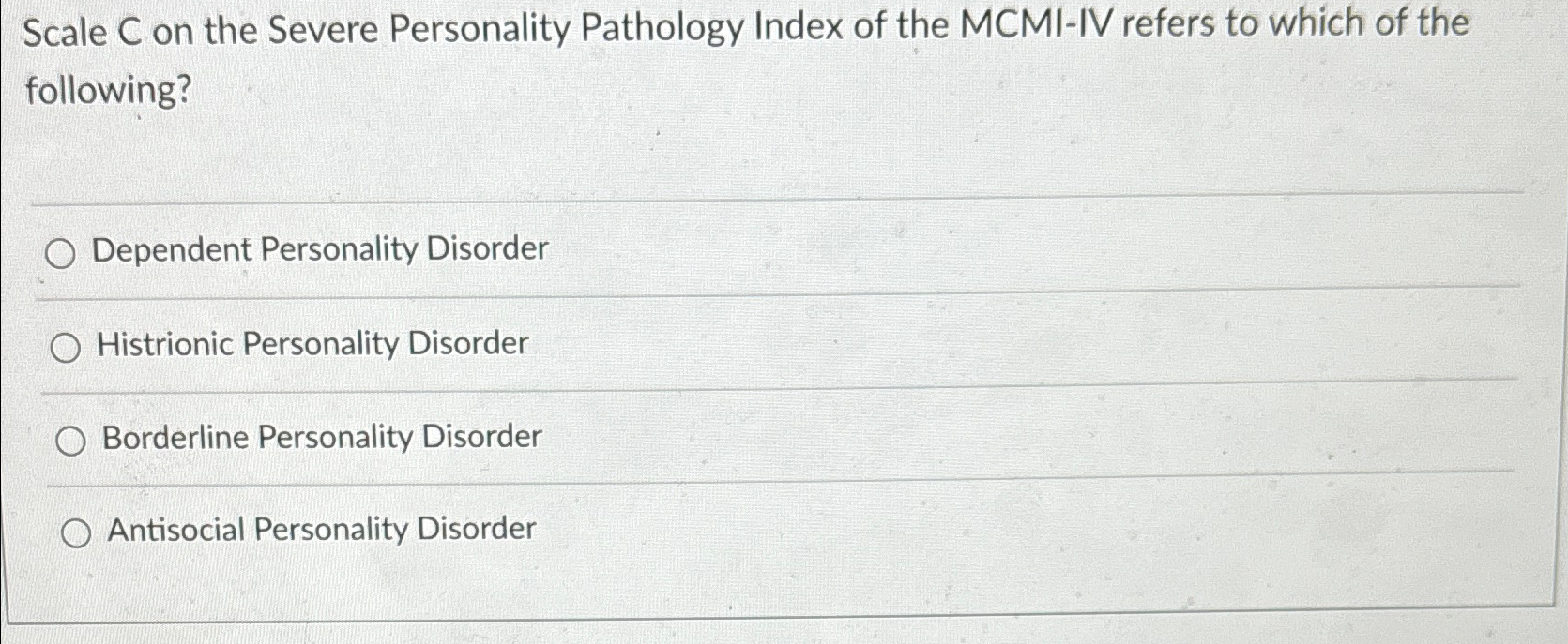 Solved Scale C ﻿on the Severe Personality Pathology Index of | Chegg.com