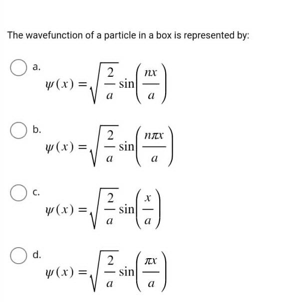 Solved The wavefunction of a particle in a box is | Chegg.com