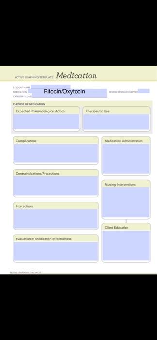 Solved Medication Pitocin/Oxytocin runcose of unbicatios. | Chegg.com