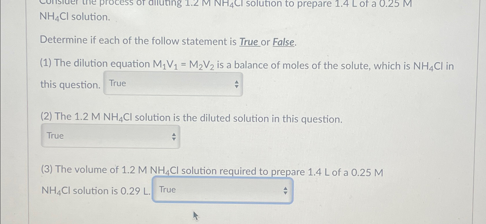 NH_(4)Cl solution.\\nDetermine if each of the follow | Chegg.com