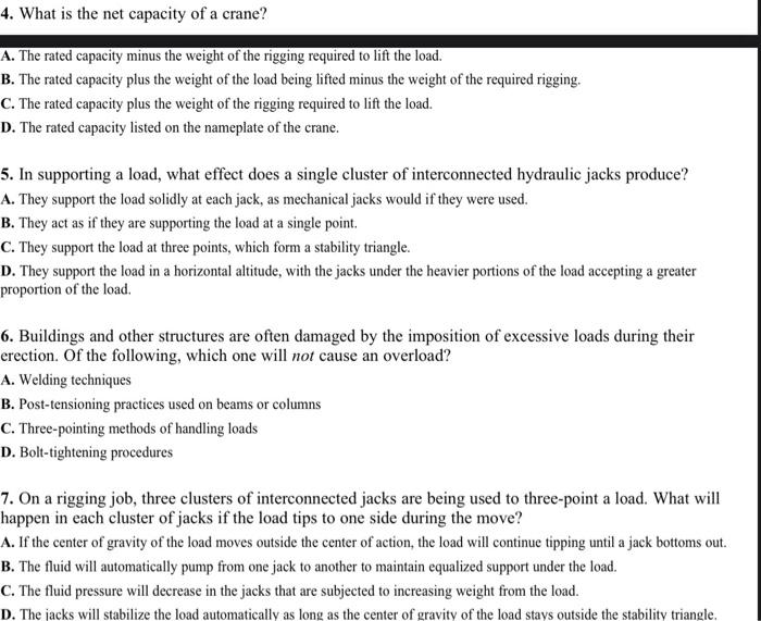 Solved 4. What is the net capacity of a crane? A. The rated | Chegg.com