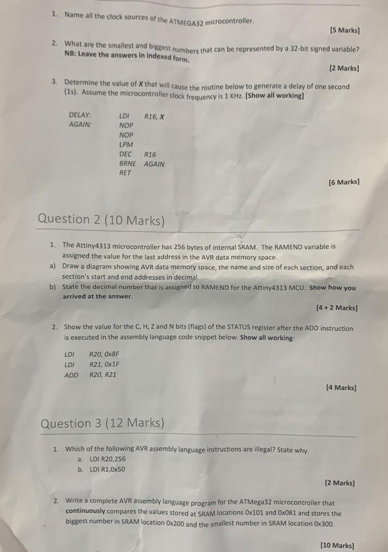 Solved 1. Name all the clock sources of the ATMEGA32 | Chegg.com