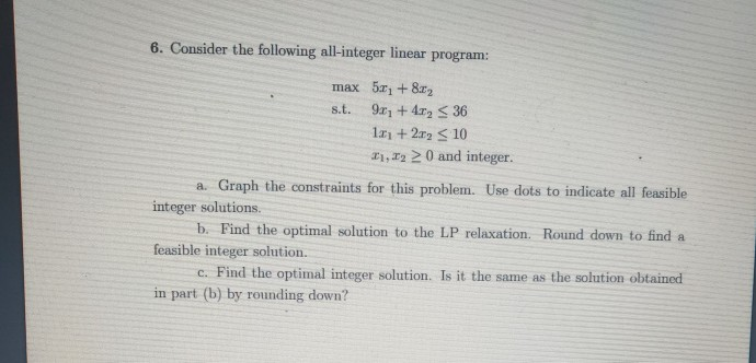 Solved 6. Consider the following all-integer linear program: | Chegg.com