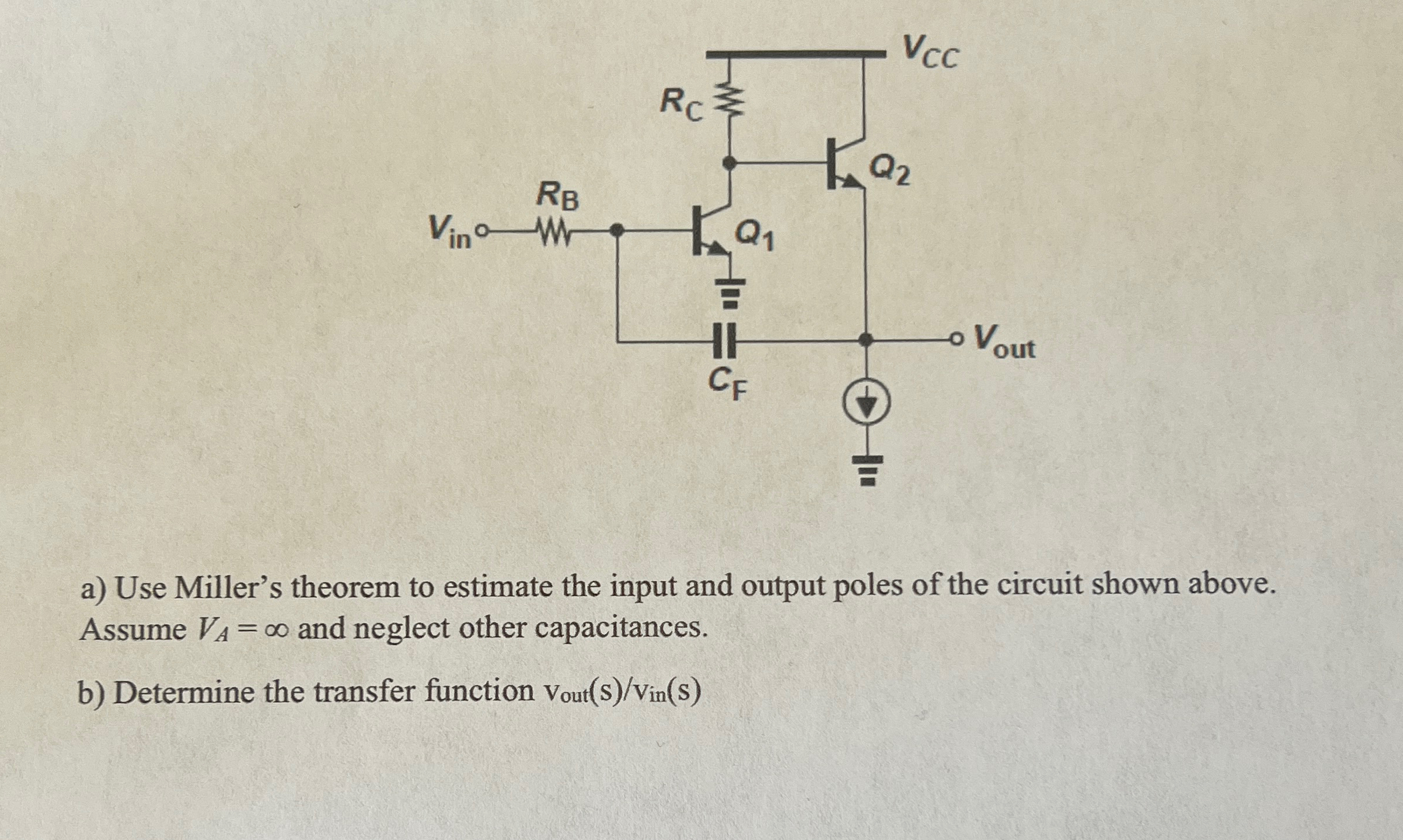 Solved a) ﻿Use Miller's theorem to estimate the input and | Chegg.com