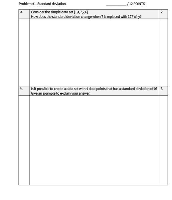 Solved Problem \#1. Standard deviation. /12 POINTS | Chegg.com