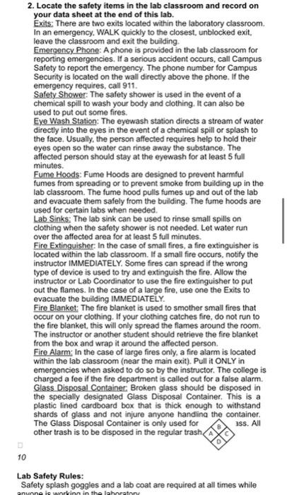 DATA RECORD SHEET 1. Laboratory Equipment Write the | Chegg.com