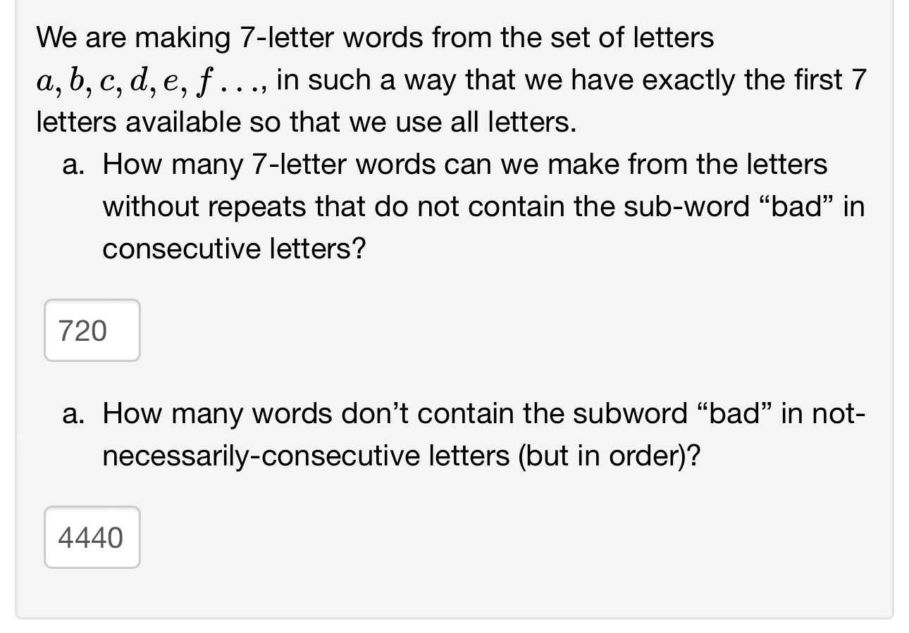 Solved We are making 7 -letter words from the set of letters | Chegg.com