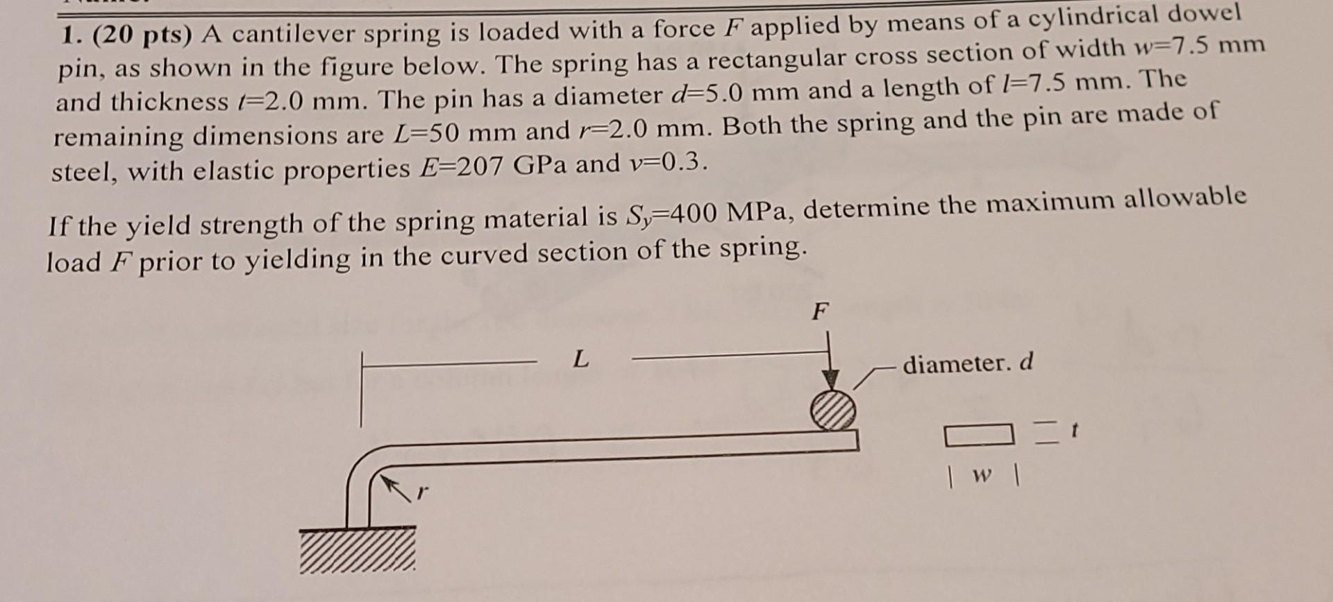 Solved 1. (20 pts) A cantilever spring is loaded with a | Chegg.com