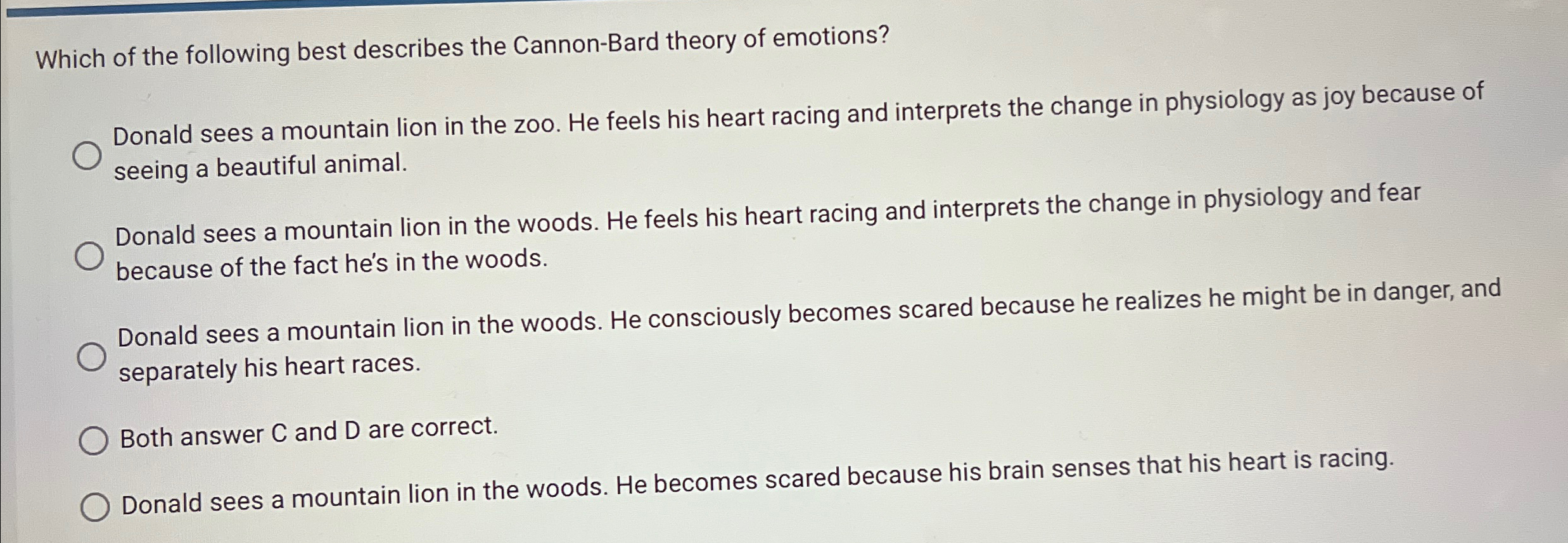 Solved Which of the following best describes the Cannon-Bard | Chegg.com