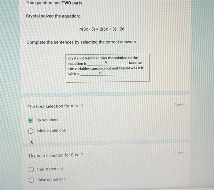 Solved This question has TWO parts. Crystal solved the | Chegg.com