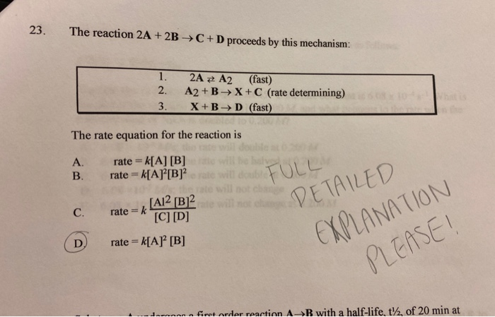 Solved The Reaction 2a 2b → C D Proceeds By This
