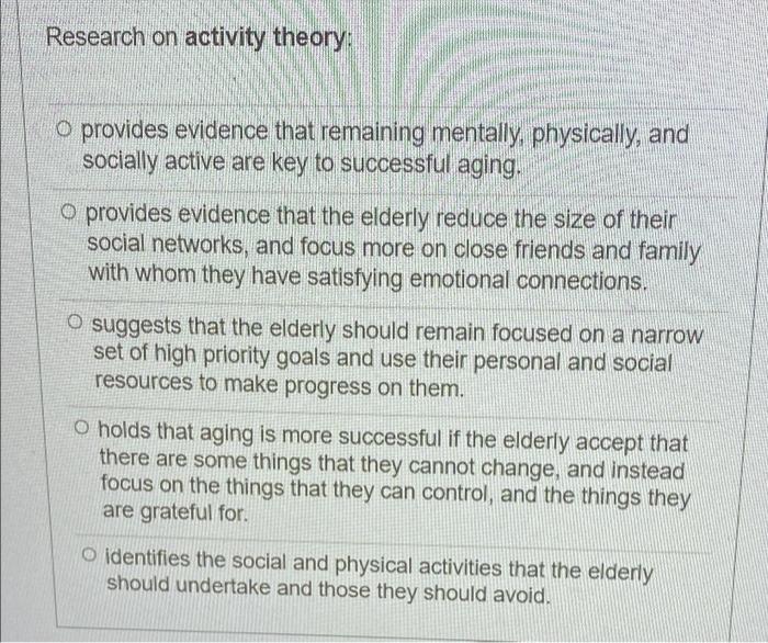 Solved Research on activity theory: O provides evidence that | Chegg.com