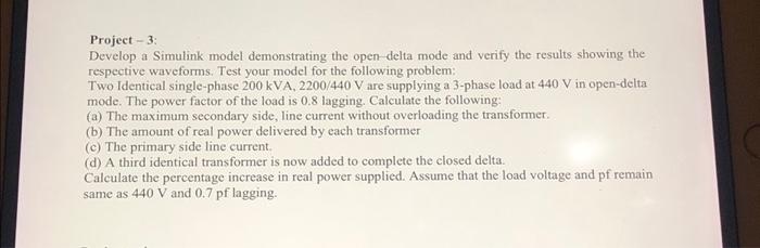 Solved Project - 3: Develop a Simulink model demonstrating | Chegg.com