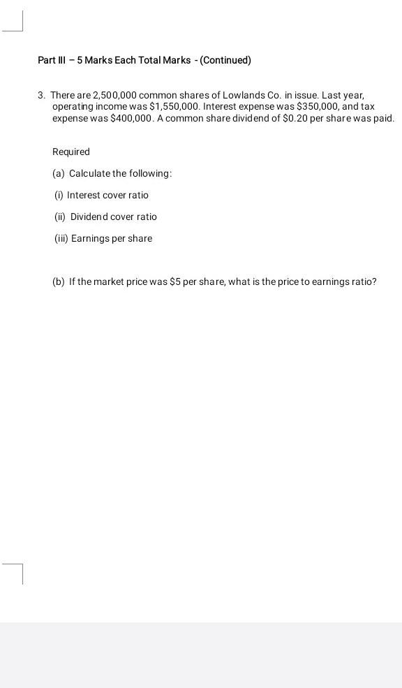 Solved Part III - 5 Marks Each Total Marks - (Continued) 3. | Chegg.com