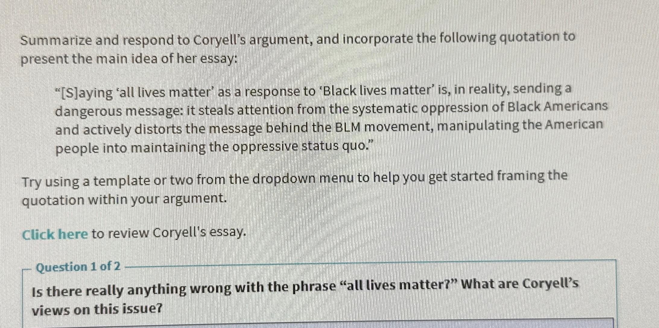 Solved Summarize and respond to Coryell's argument, and | Chegg.com