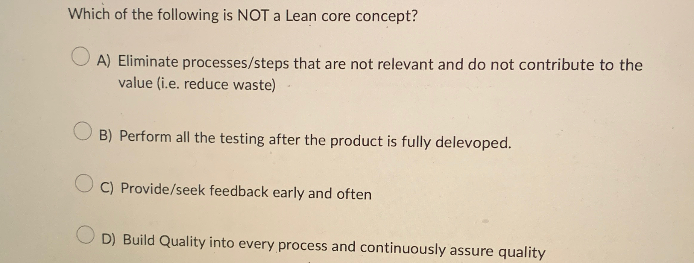 Solved Which of the following is NOT a Lean core concept?A) | Chegg.com
