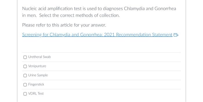 Solved Nucleic acid amplification test is used to diagnoses | Chegg.com