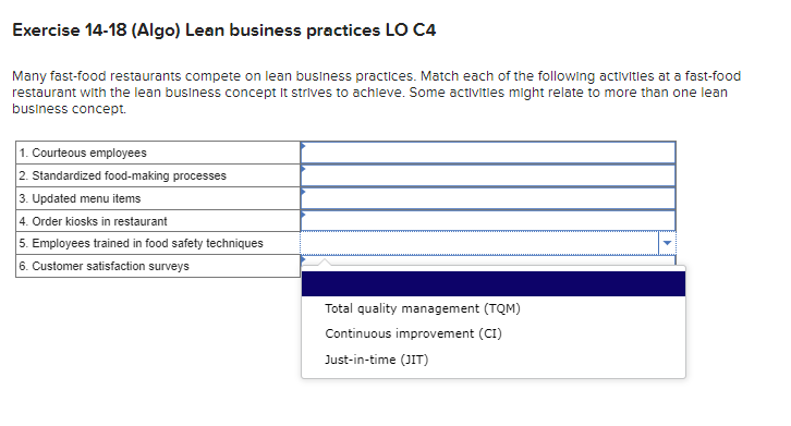 Solved Exercise 14-18 (Algo) ﻿Lean business practices LO | Chegg.com