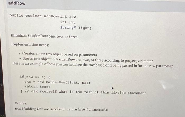 Solved addRow public boolean addRow(int row, int pH, String | Chegg.com