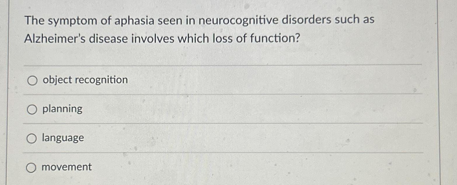 Solved The symptom of aphasia seen in neurocognitive | Chegg.com