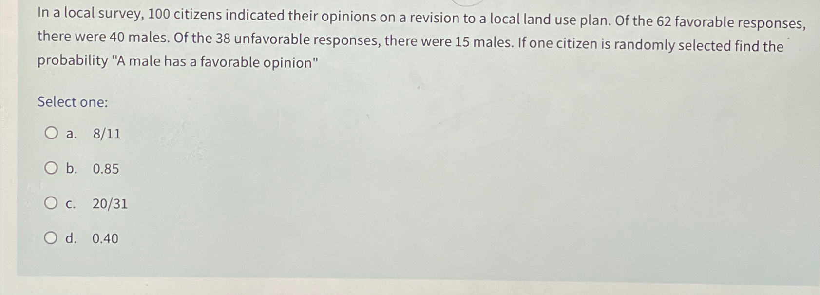 Solved In a local survey, 100 ﻿citizens indicated their | Chegg.com