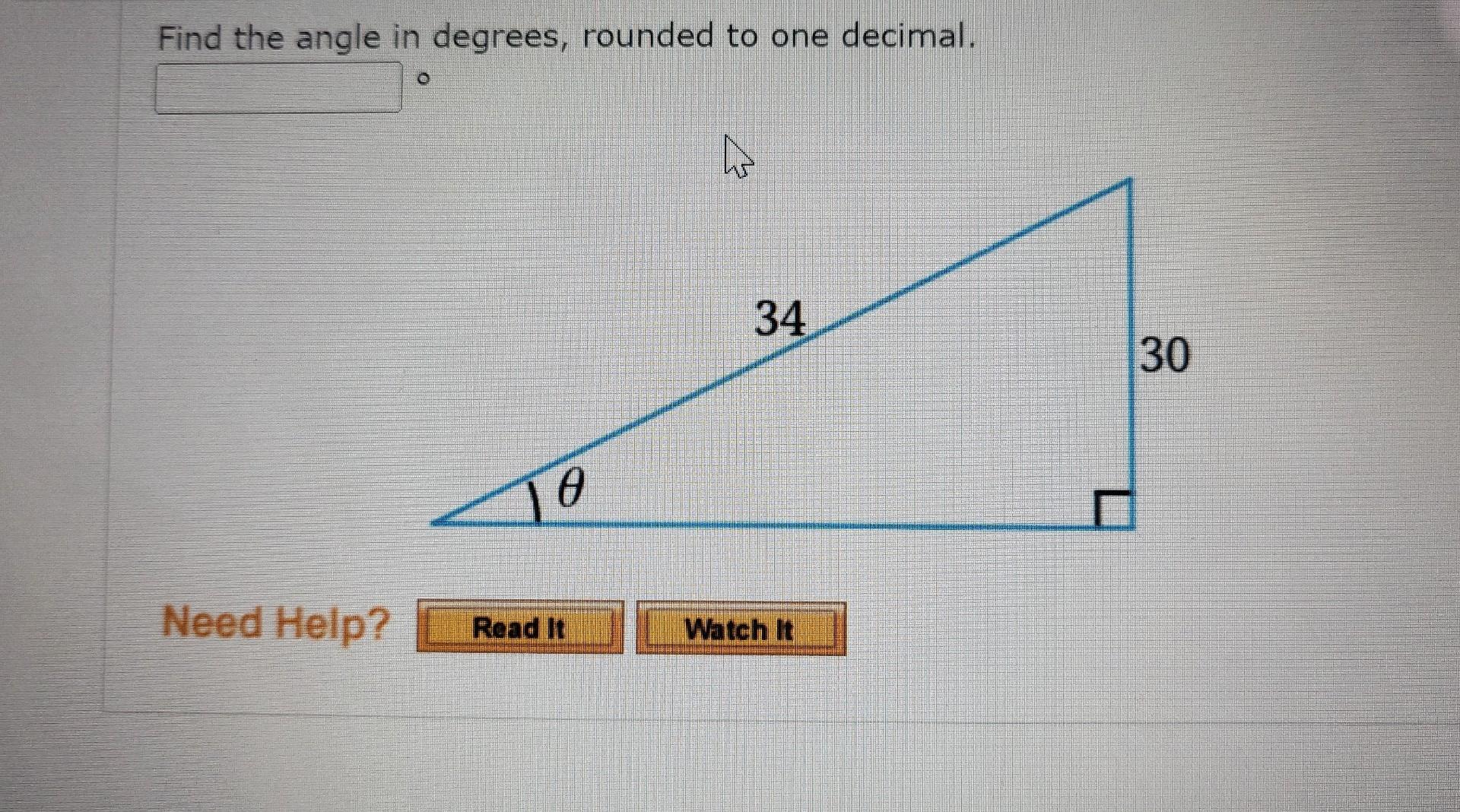 Solved Find the angle in degrees, rounded to one decimal. | Chegg.com