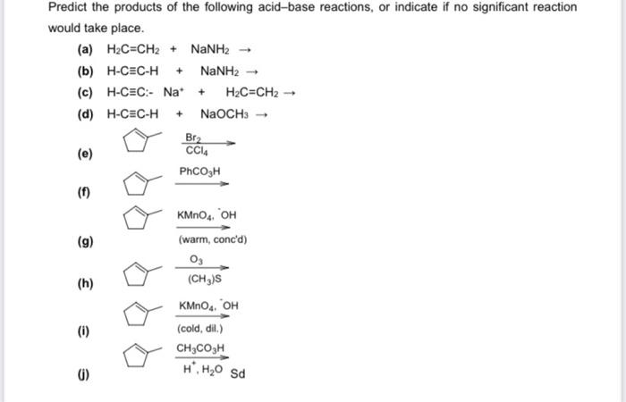 Solved Predict the products of the following acid-base | Chegg.com