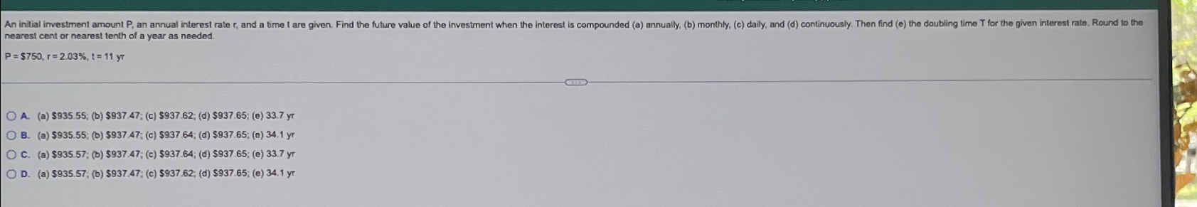 Solved nearest cent or nearest tenth of a year as | Chegg.com