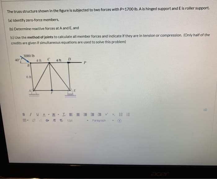 Solved the truss structure shown in the figure is subjected | Chegg.com