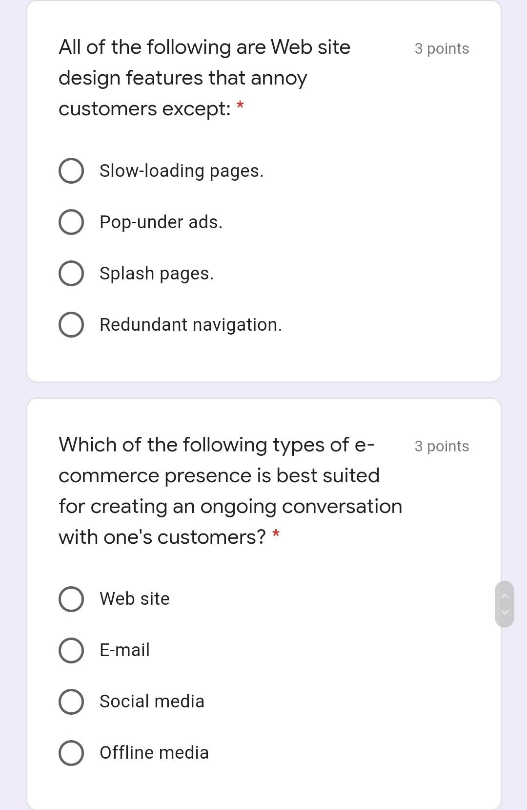 Solved 3 points All of the following are Web site design | Chegg.com
