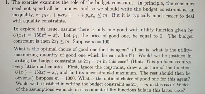 Solved 1. The exercise examines the role of the budget | Chegg.com