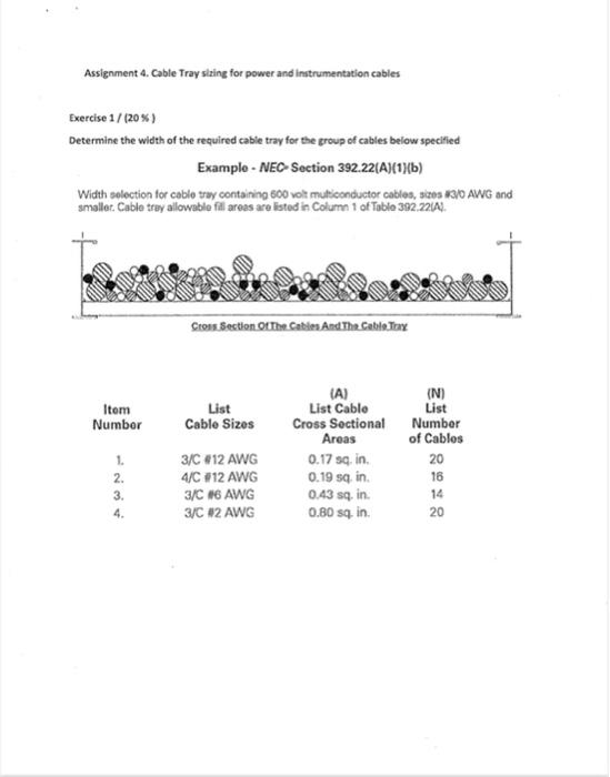 Solved Assignment 4. Cable Tray slaing for power and | Chegg.com