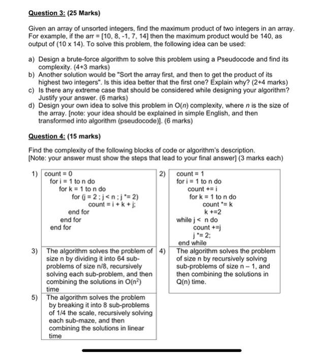 Solved Question 3: (25 Marks) Given an array of unsorted | Chegg.com