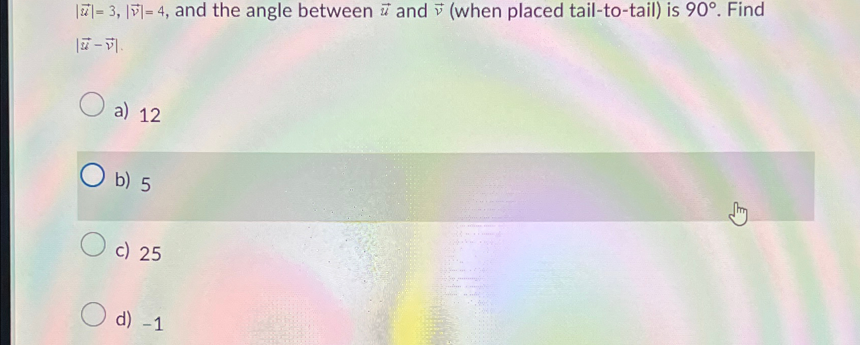 Solved |vec(u)|=3,|vec(v)|=4, ﻿and the angle between vec(u) | Chegg.com
