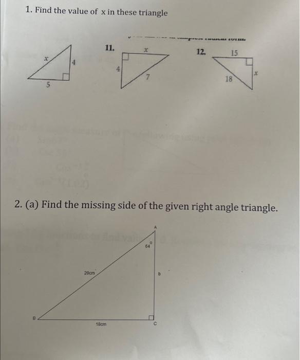 Solved 1. Find the value of x in these triangle 5 B 4 11. | Chegg.com