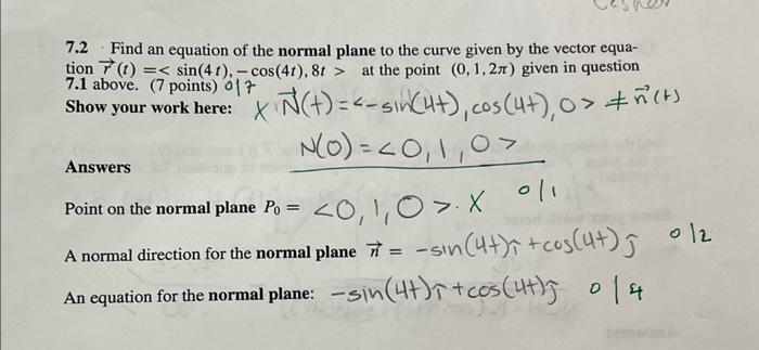 Solved 7.2 Find an equation of the normal plane to the curve | Chegg.com