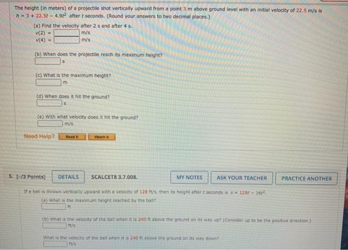 Solved The height (in meters) of a projectile shot | Chegg.com