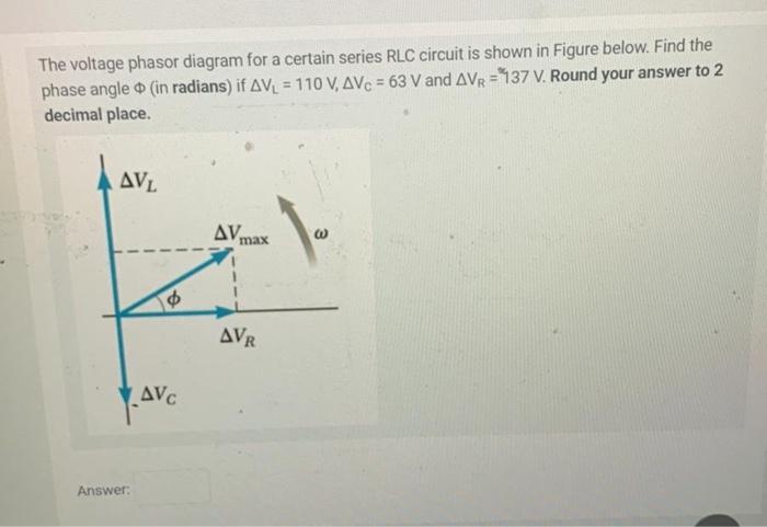 Solved The voltage phasor diagram for a certain series RLC | Chegg.com