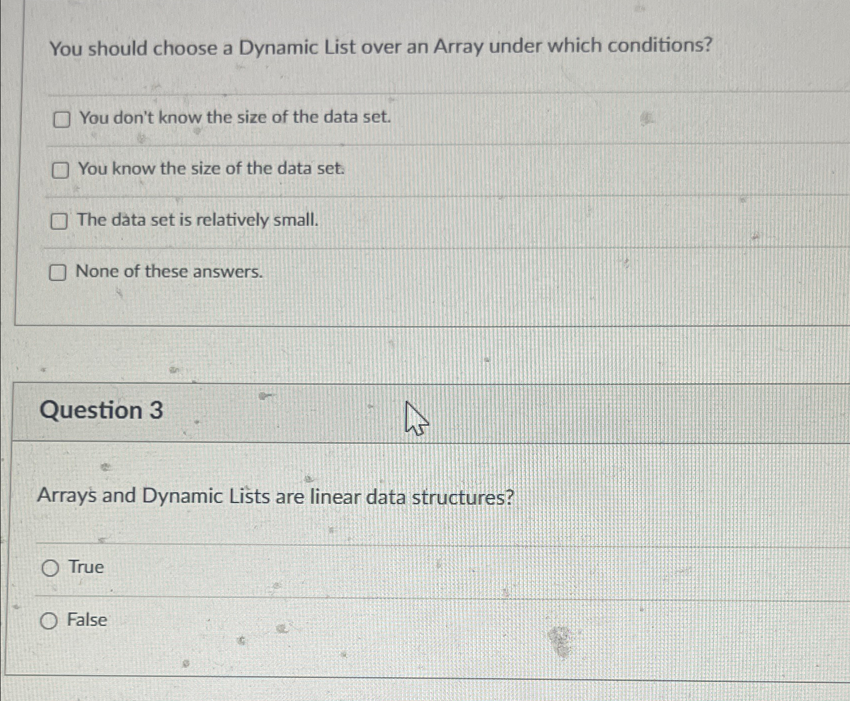 Solved You should choose a Dynamic List over an Array under | Chegg.com