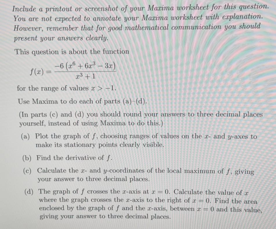Solved Include a printout or screenshot of your Maxima | Chegg.com