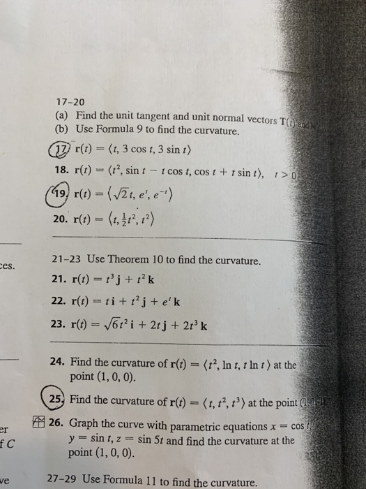 Solved 17-20 (a) Find the unit tangent and unit normal | Chegg.com