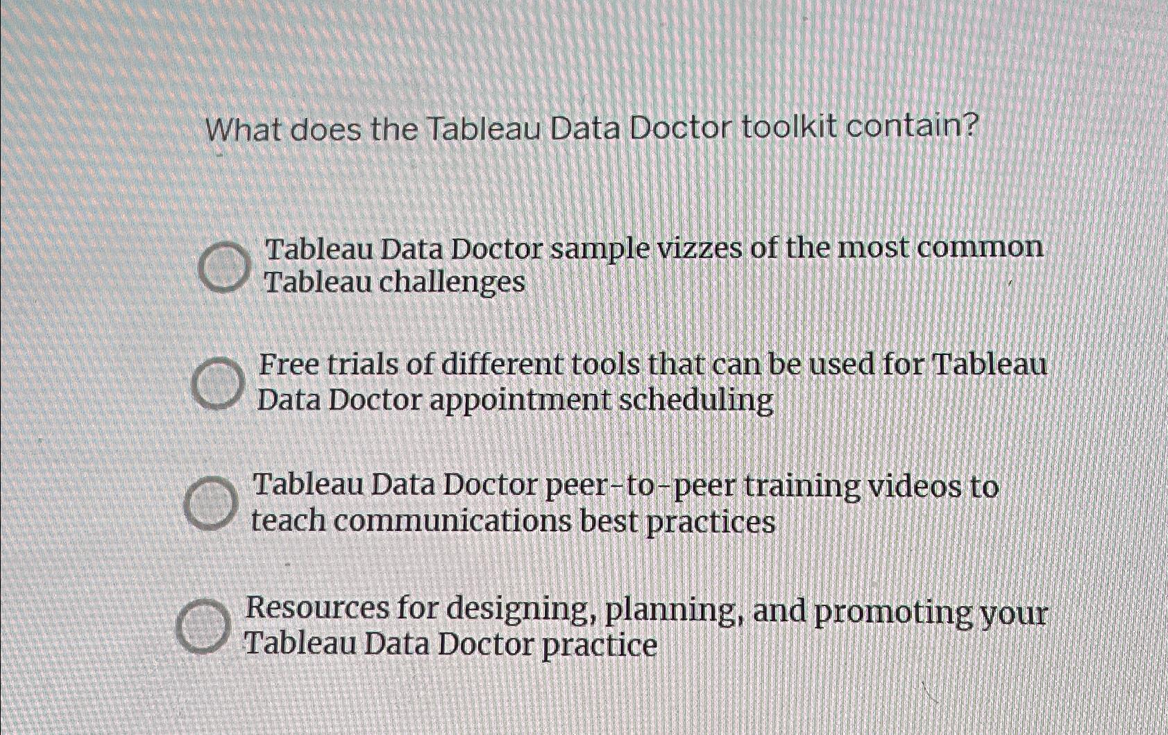 Solved What does the Tableau Data Doctor toolkit | Chegg.com