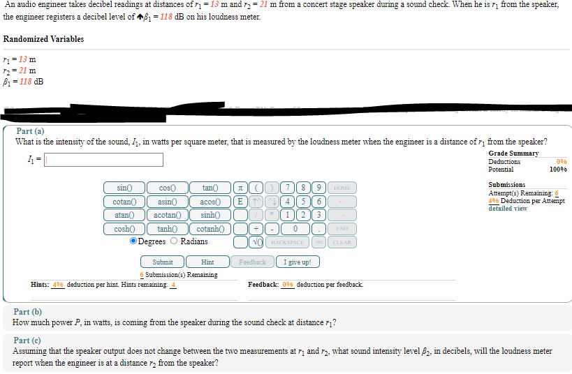 Solved An audio engineer takes decibel readings at distances | Chegg.com