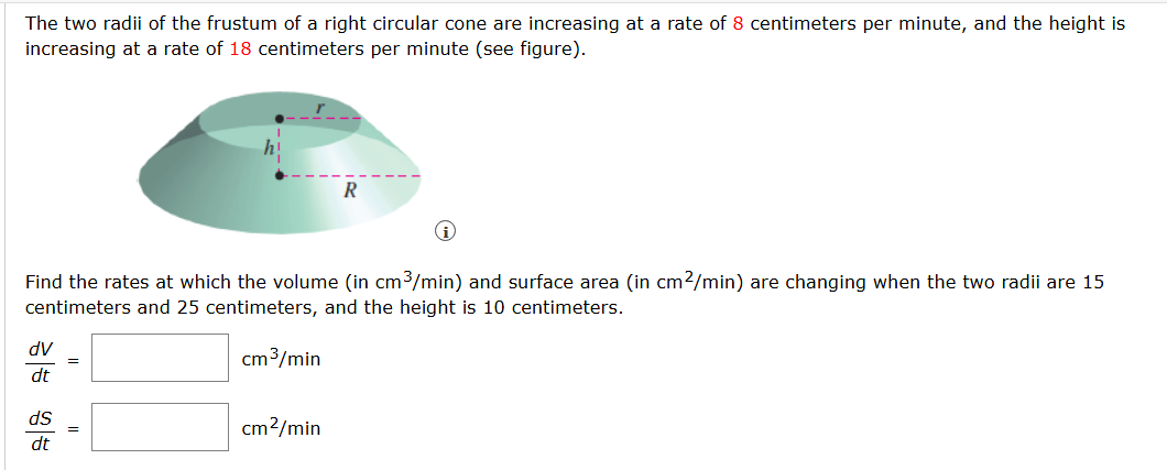 The two radii of the frustum of a right circular cone | Chegg.com