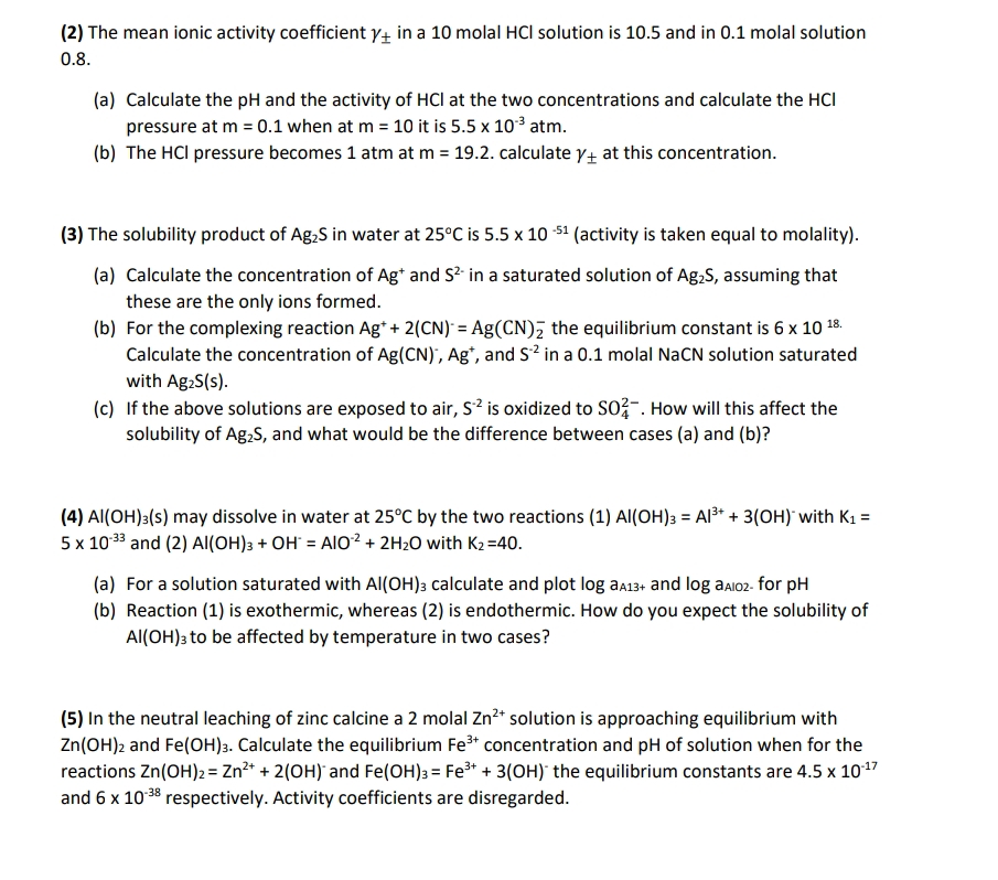 Solved (2) ﻿The mean ionic activity coefficient γ+-in a 10 | Chegg.com