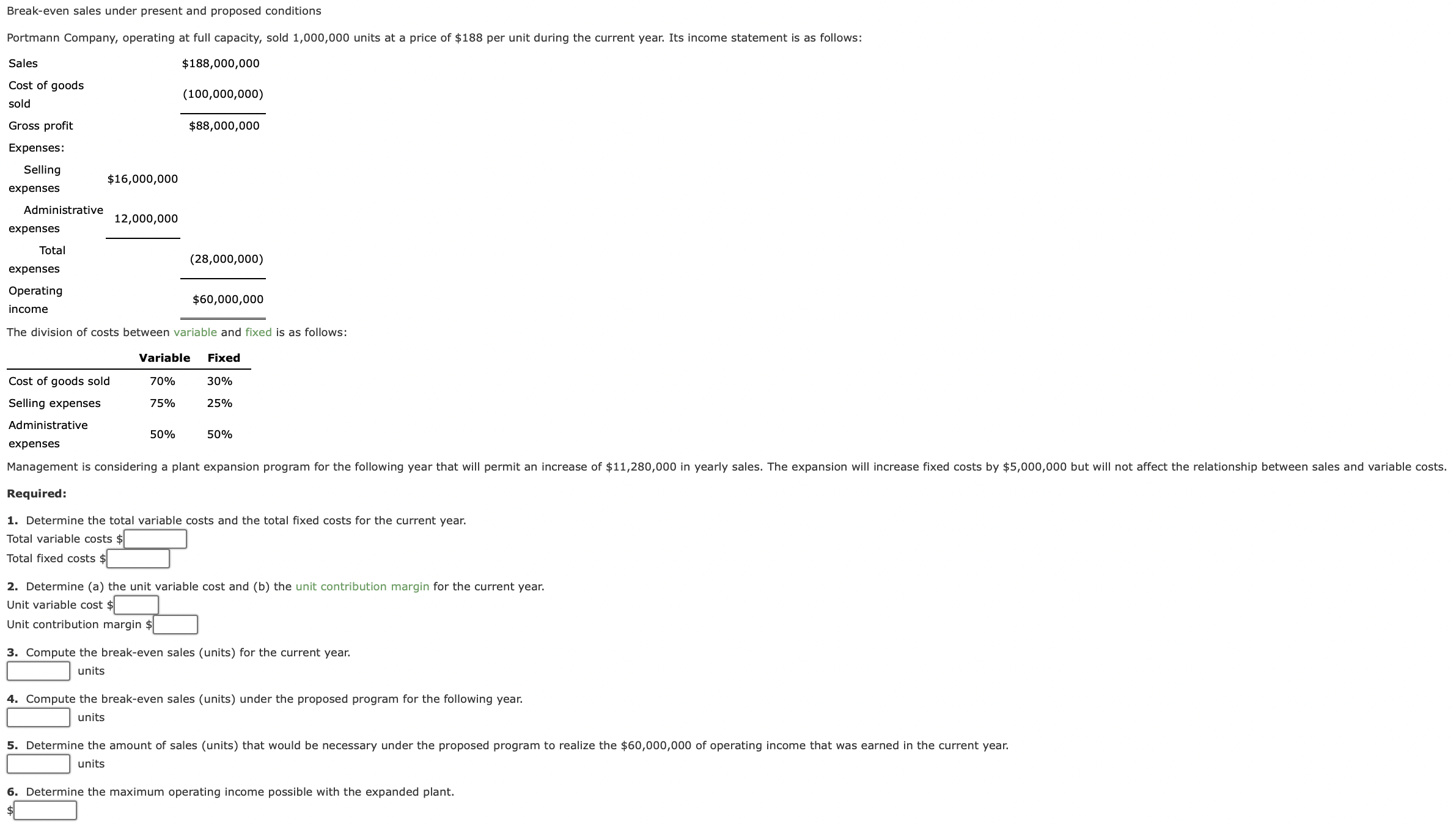 Solved Break-even sales under present and proposed | Chegg.com
